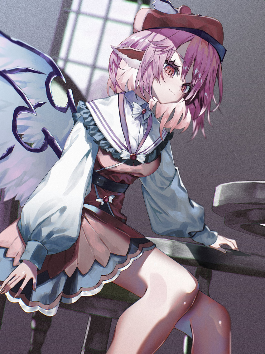 Safebooru - 1girl animal ears bird ears bird wings blush brown dress capelet dress from side ...