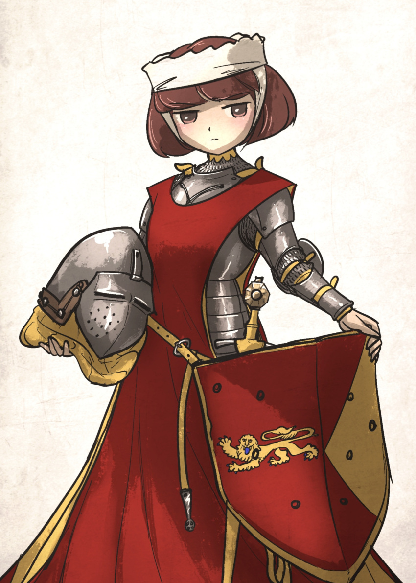Safebooru - 1girl armor aventail bascinet belt brown eyes brown hair ...