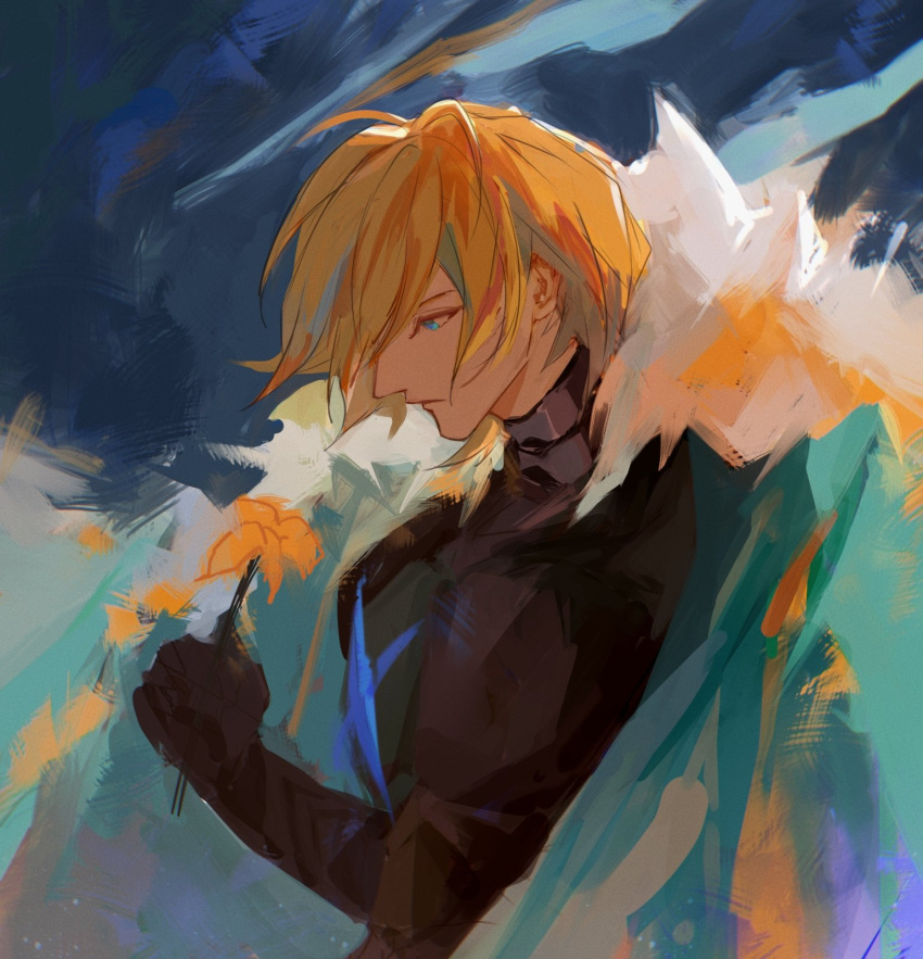 Safebooru - 1boy arm up armor black armor blonde hair blue cape blue eyes breastplate cape ...