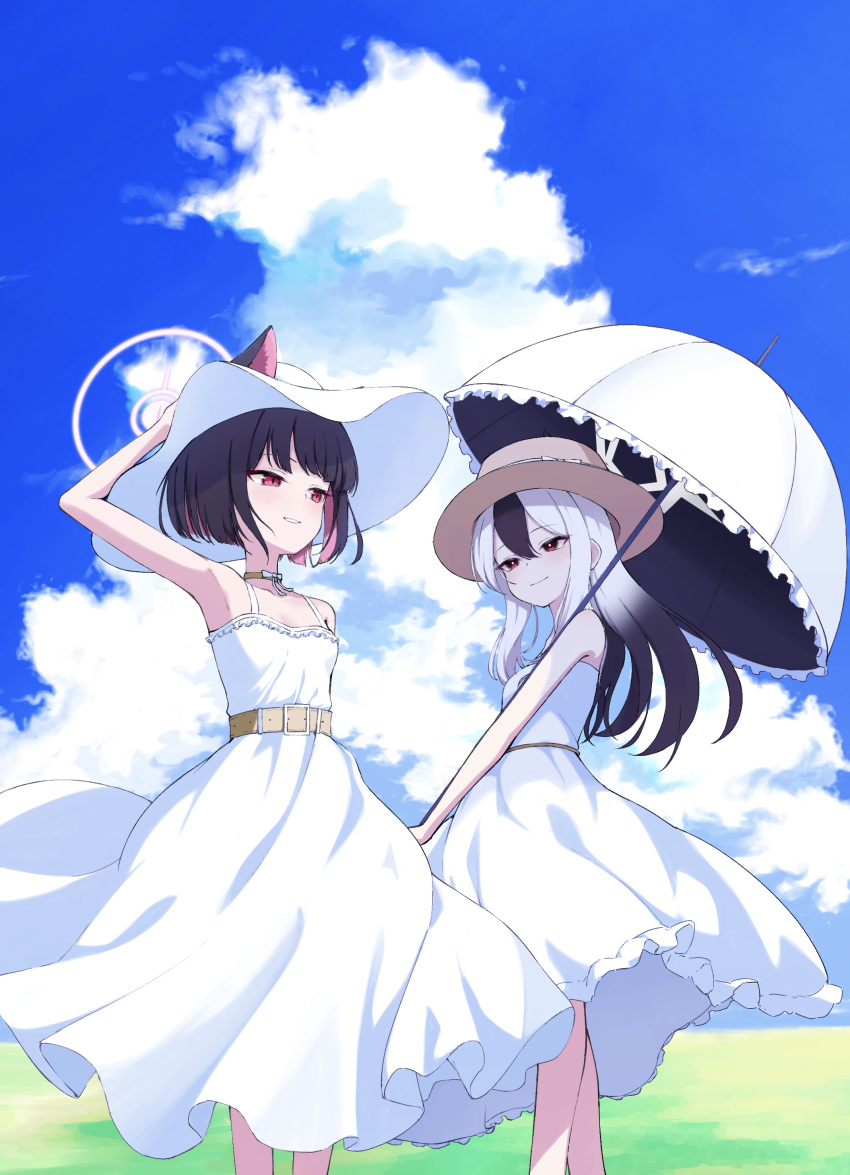 Safebooru - 2girls absurdres alternate costume animal ears armpits black hair blue archive brown ...