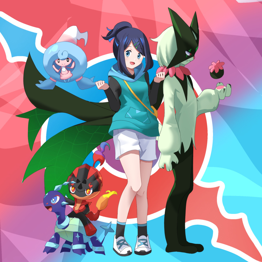 Safebooru - 1girl :d bag black hair black shirt black socks blue eyes ...