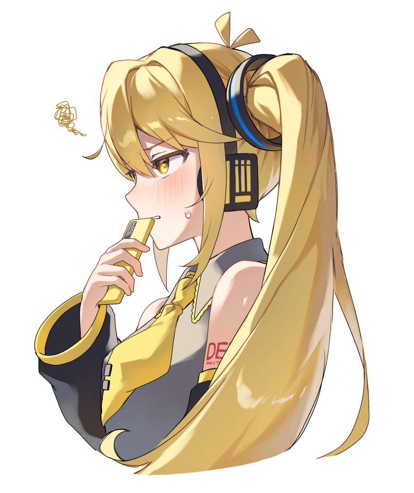 Safebooru - 1girl absurdres akita neru arm tattoo black sleeves blonde hair blush cellphone ...