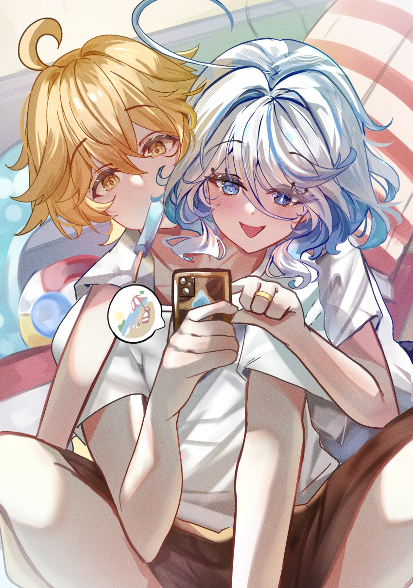 Safebooru - 1boy 1girl absurdres aether (genshin impact) ahoge bimmy blonde hair blue eyes blue ...