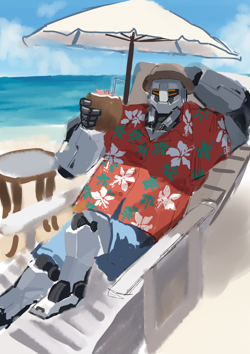 Safebooru - 1boy absurdres beach beach chair beach umbrella blue archive blue shorts blue sky ...