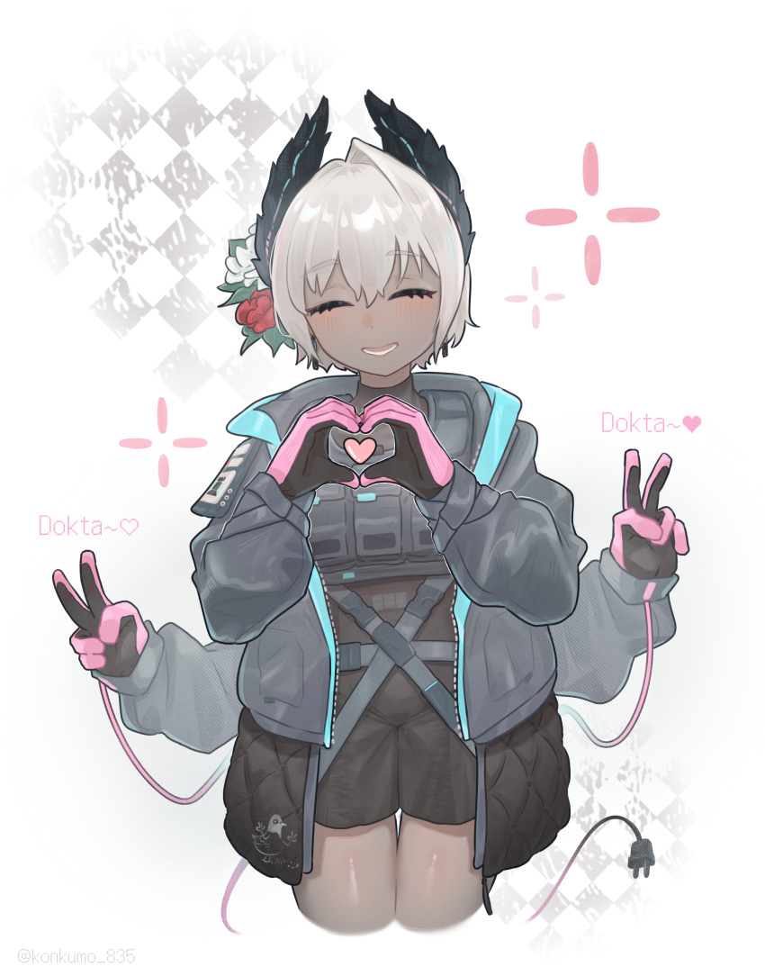 Safebooru - 1girl :d ^ ^ absurdres arknights black gloves black jacket blush closed eyes ...