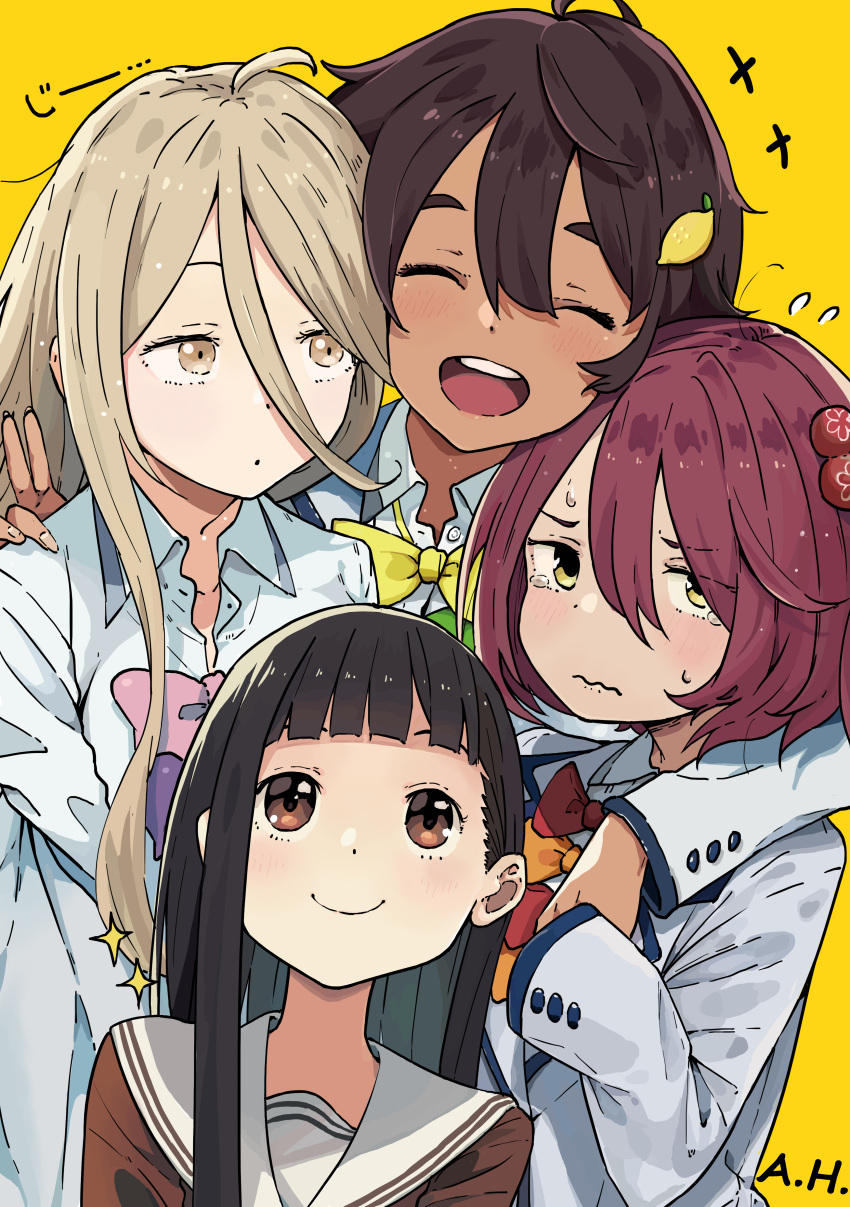 Safebooru - 4girls ^ ^ absurdres ahoge alexander herrington asymmetrical sidelocks black hair ...