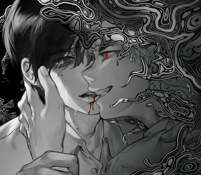 Safebooru - 2boys biting biting another's lip blood body horror ...