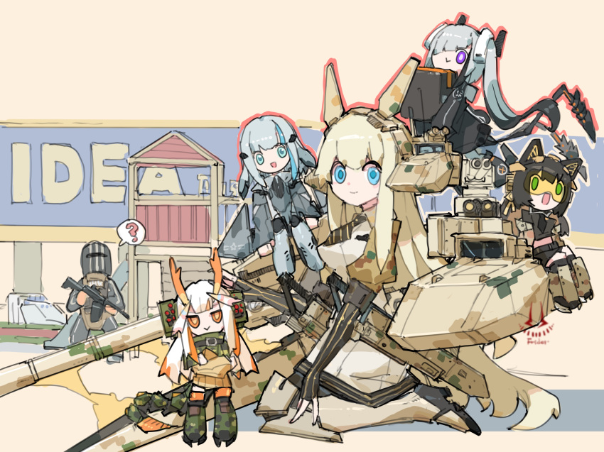 Safebooru - 1boy 5girls ? absurdres blonde hair blue eyes box chengdu j-36 deformed escape from ...