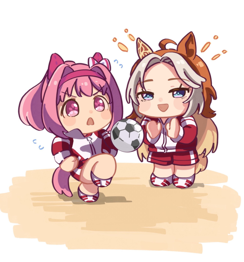 Safebooru - 2girls :d ahoge animal ears ball blue eyes bow brown hair ...