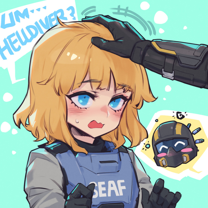 Safebooru - 1boy 1girl armor black gloves blonde hair blue eyes blush bulletproof vest d ...