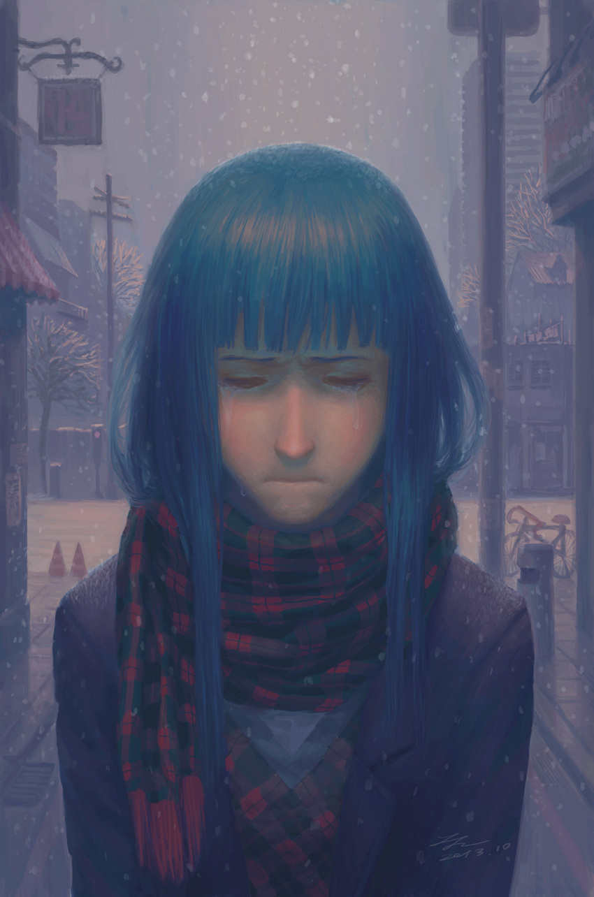 Safebooru 1girl Bangs Bicycle Black Hair Blunt Bangs Crying Highres