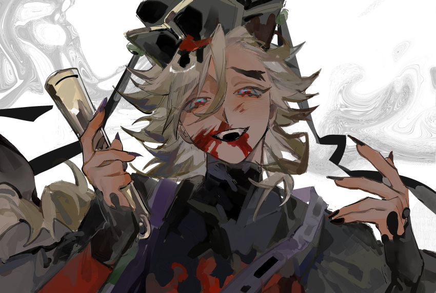 Safebooru - 1boy black hat black nails blonde hair blood blood from ...