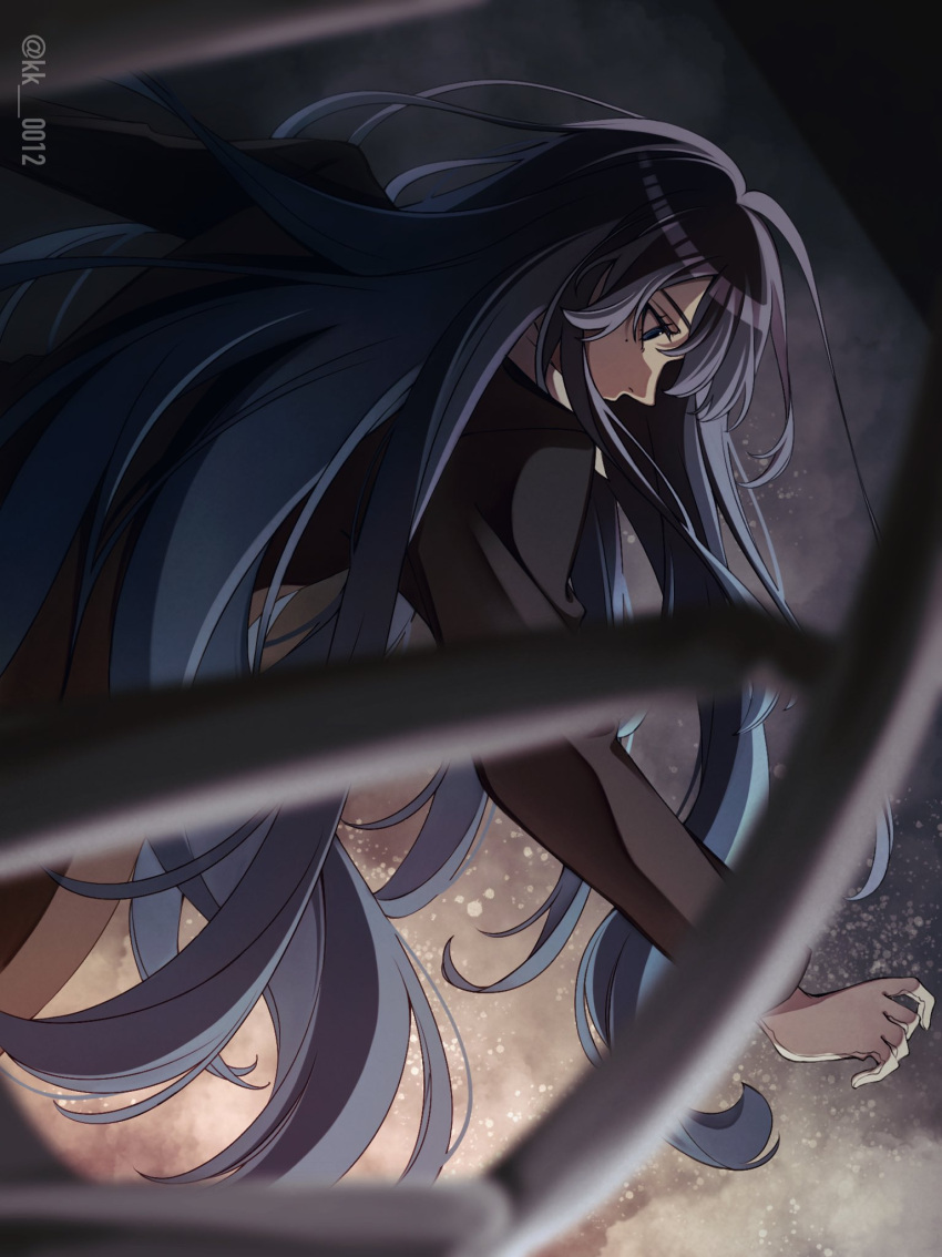 Safebooru - 1girl ado (utaite) black coat blue eyes blue hair blurry chando (ado) coat ...