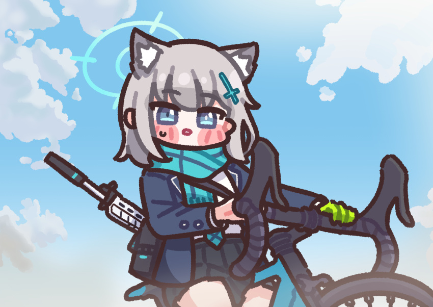 Safebooru - bicycle blue archive blue sky blush stickers bugi 33 chibi ...