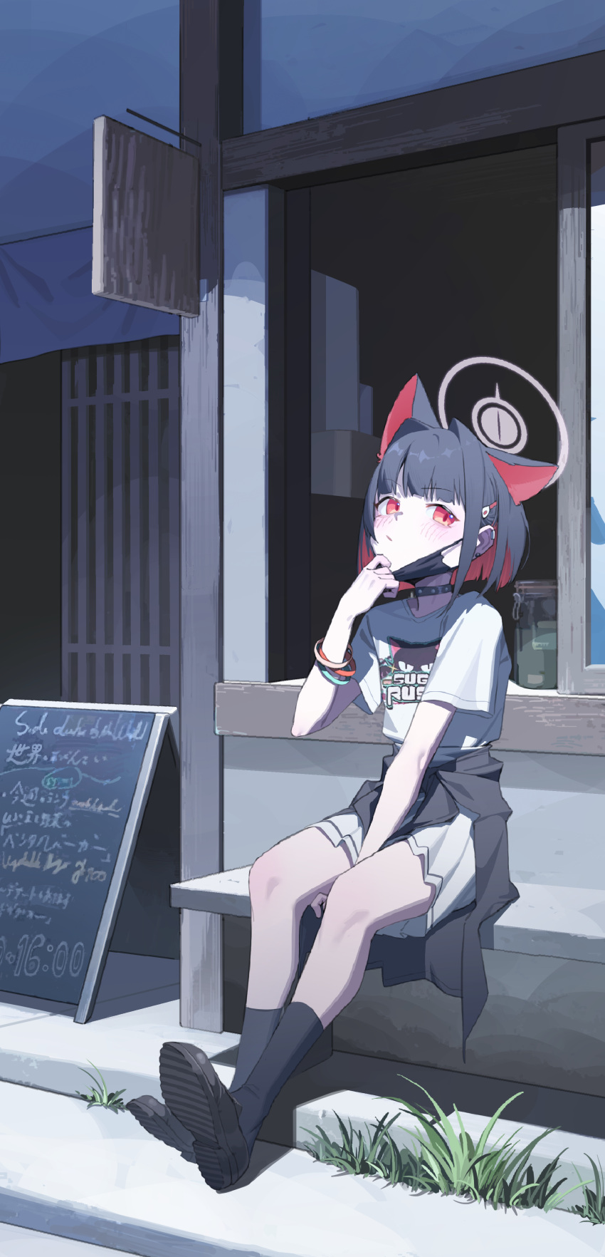 Safebooru - 1girl absurdres animal ears black hair black mask black shoes black socks blue ...