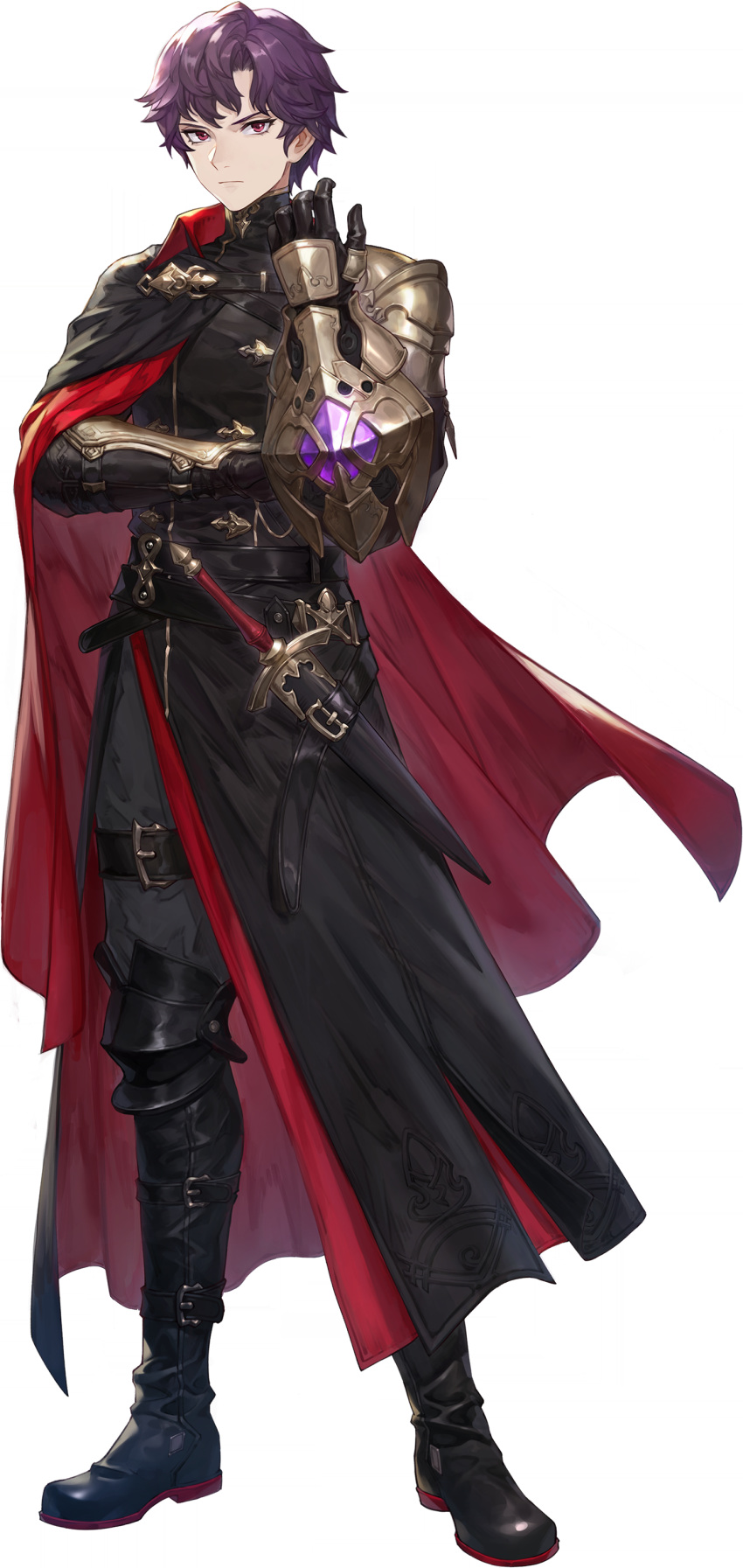 Safebooru - 1boy absurdres armor belt black belt black boots black gloves boots cape coat dagger ...