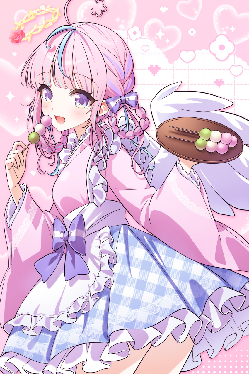 Safebooru - 1girl absurdres ahoge angel wings apron blue skirt blunt ...