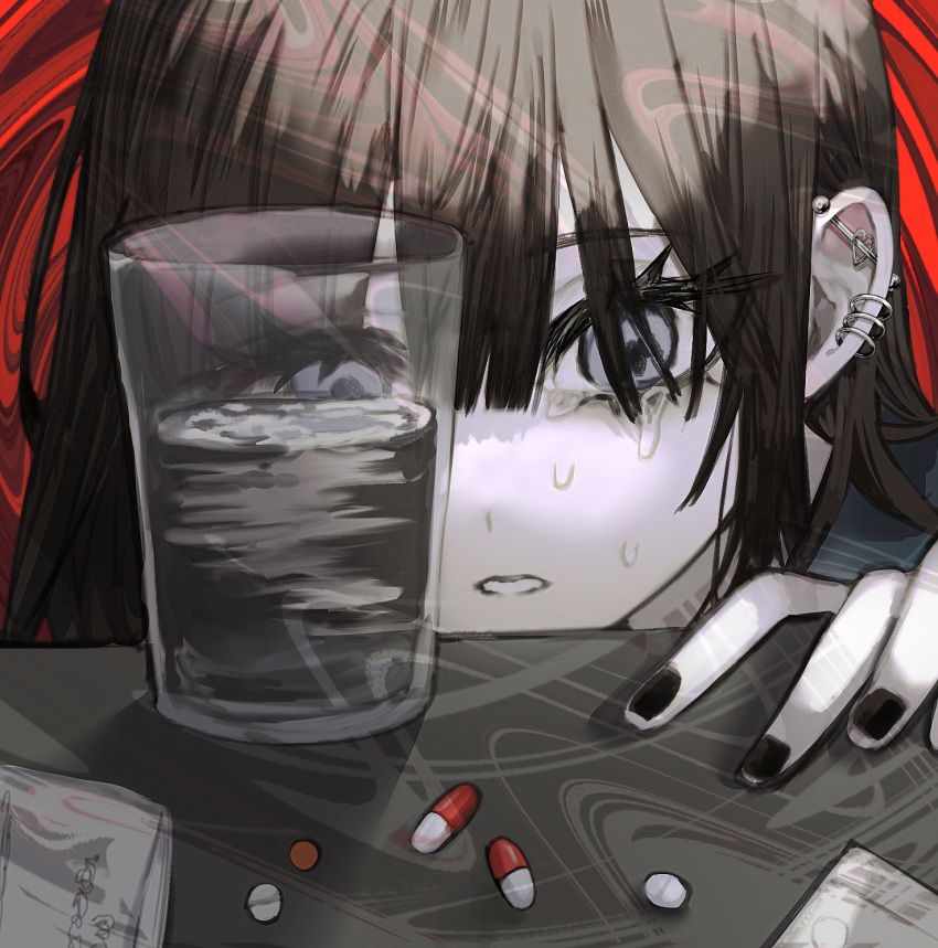 Safebooru - 1girl barbell piercing black nails crying crying with eyes ...