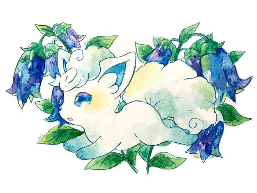 Safebooru - absurdres alolan vulpix angel's trumpet animal focus blue ...