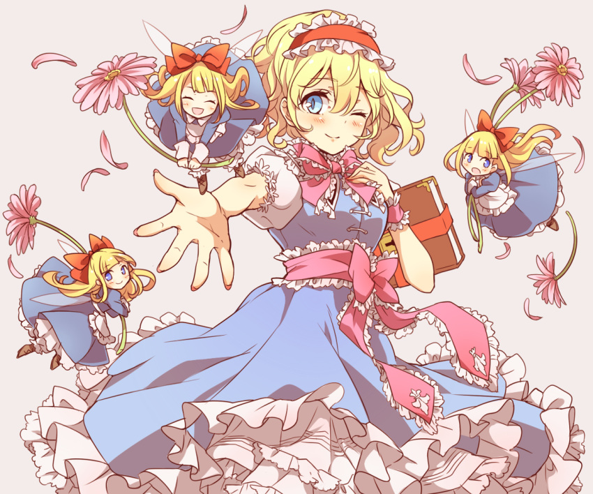 Safebooru - 1girl alice margatroid blonde hair blue eyes blush book bow closed eyes flower ...