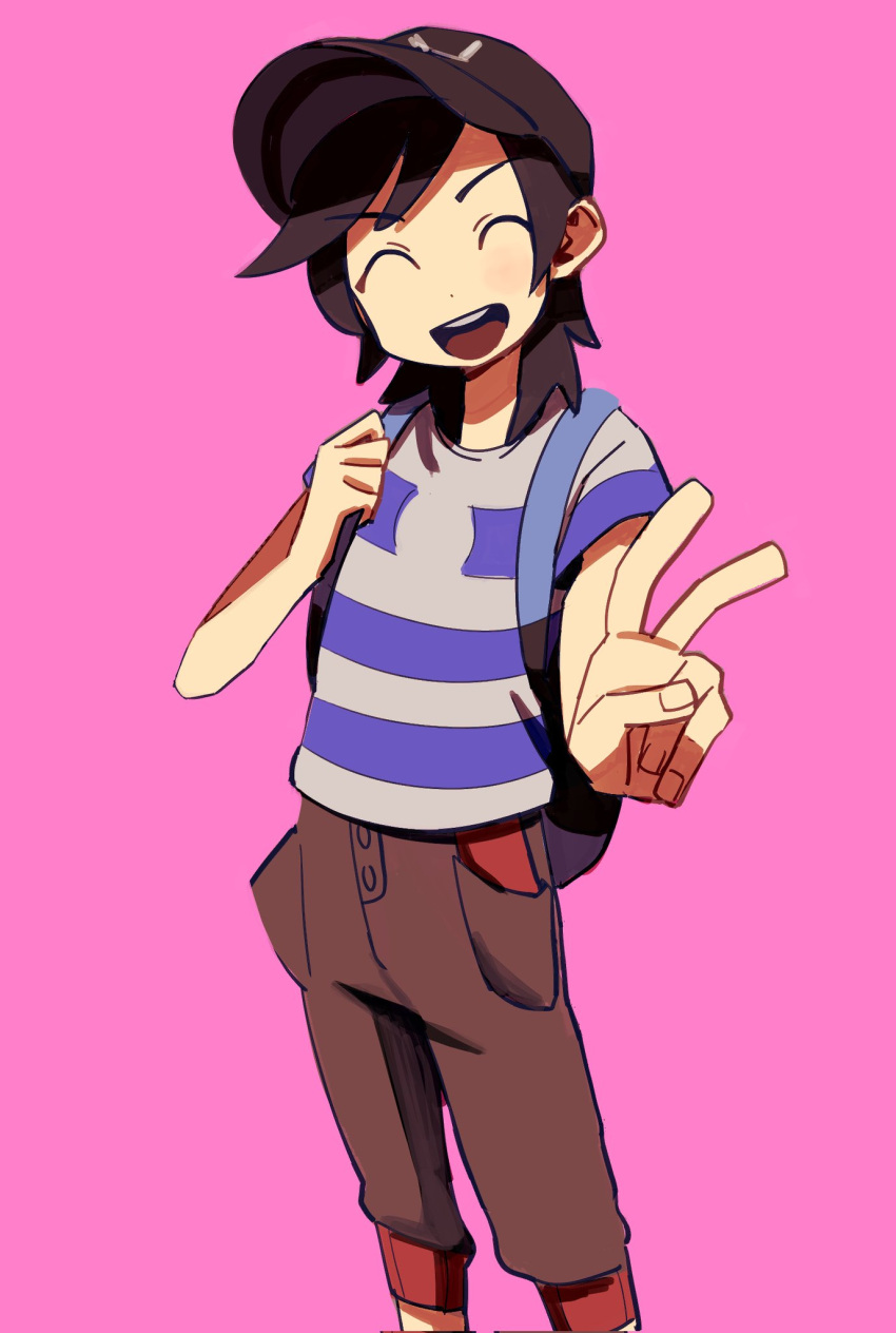 Safebooru - 1boy :d ^ ^ brown pants closed eyes commentary request elio ...