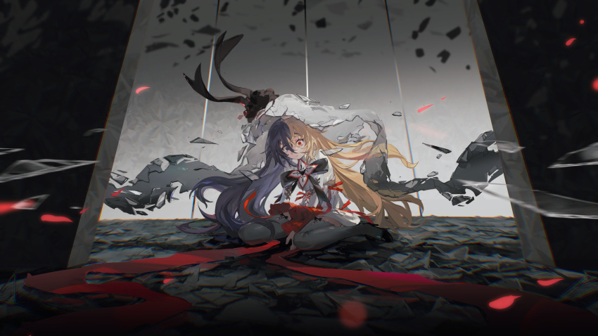 Safebooru - absurdres arcaea artist request black bow black bowtie black eyes black hair blonde ...