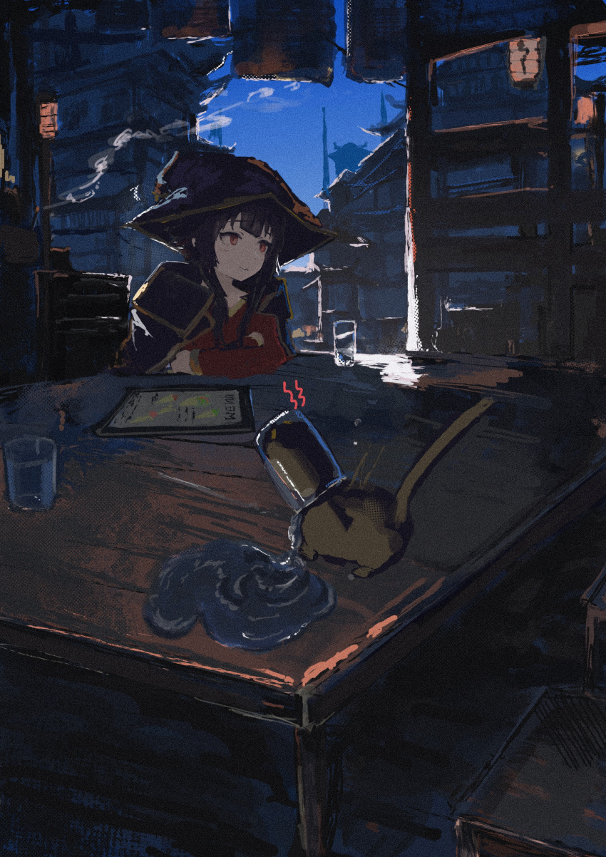 Safebooru - 1girl 1other absurdres brown hair building cape chomusuke ...