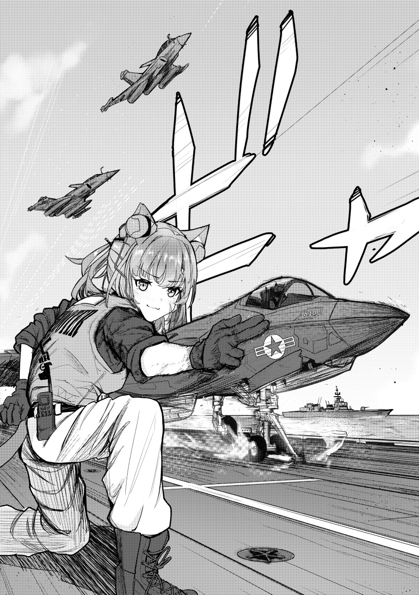 Safebooru - 1girl 1other absurdres aircraft aircraft carrier airplane ...