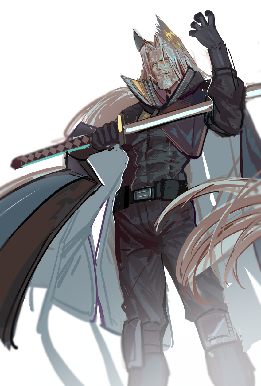 Safebooru - 1boy absurdres arknights beard belt black bodysuit black cape black gloves black ...