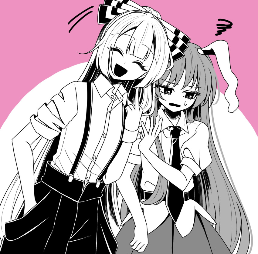 Safebooru - 2girls animal ears bow closed eyes collared shirt ...