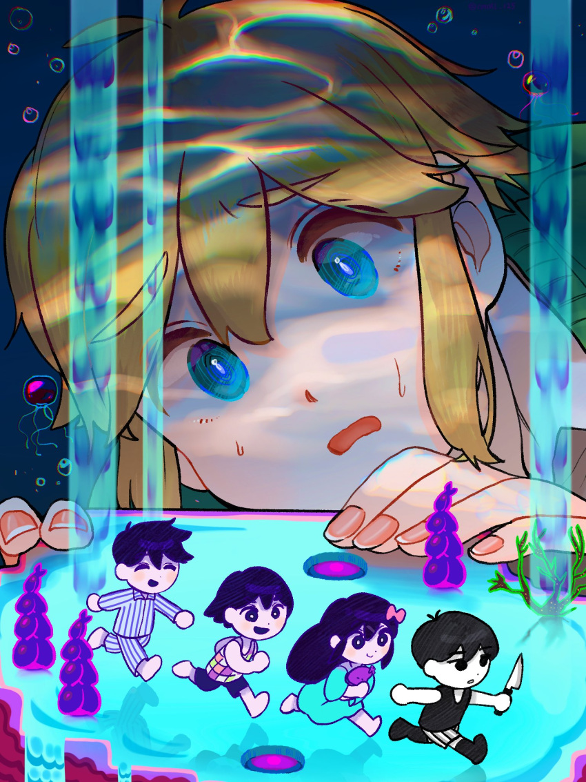 Safebooru - 1girl 4boys air bubble aubrey (headspace) (omori) aubrey ...