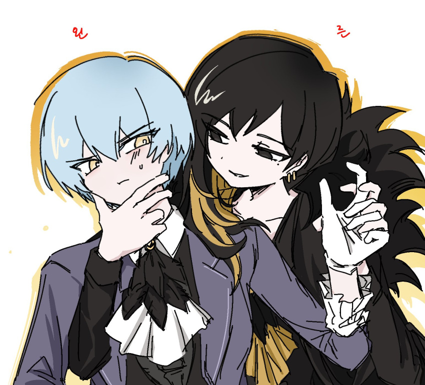 Safebooru - 2girls angela (project moon) ascot binah (project moon) black coat black dress black ...