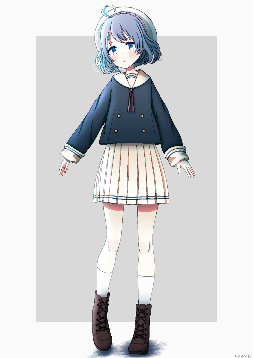 Safebooru - 1girl ahoge aquarium wa odoranai blue eyes blue hair boots bow dress hat highres ...