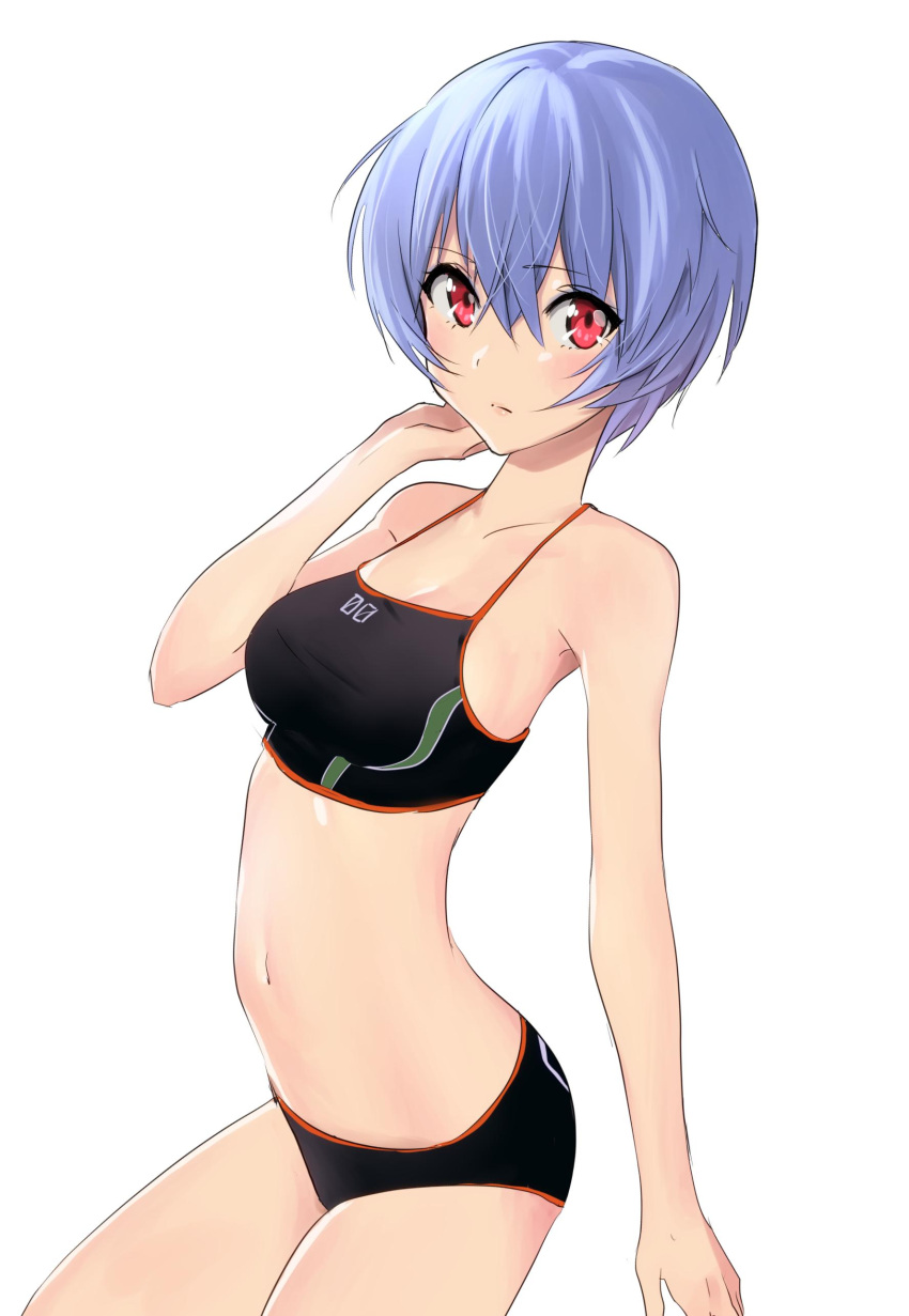 Safebooru - 1girl absurdres ayanami rei bikini blue hair breasts cleavage domo1220 hair between ...