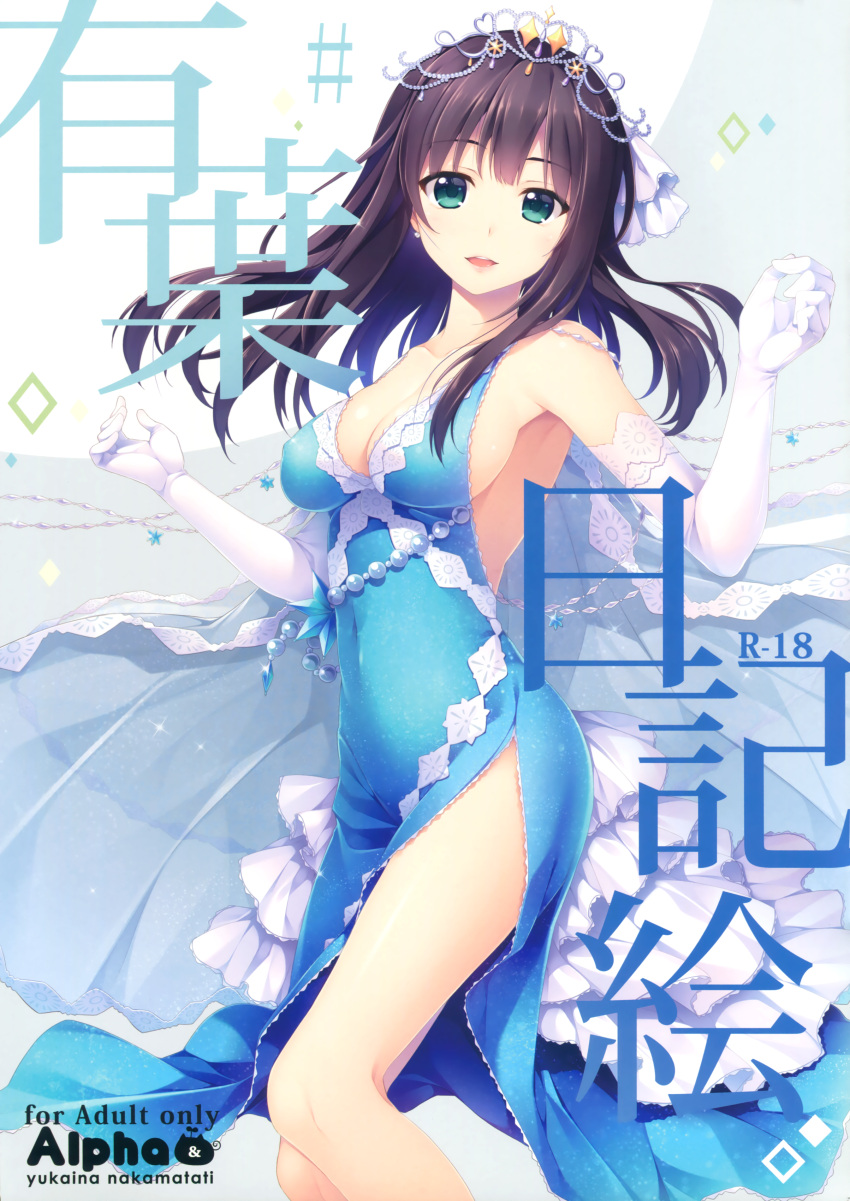 Safebooru - 1girl absurdres alpha (yukai na nakamatachi) aqua eyes blue dress breasts brown hair ...