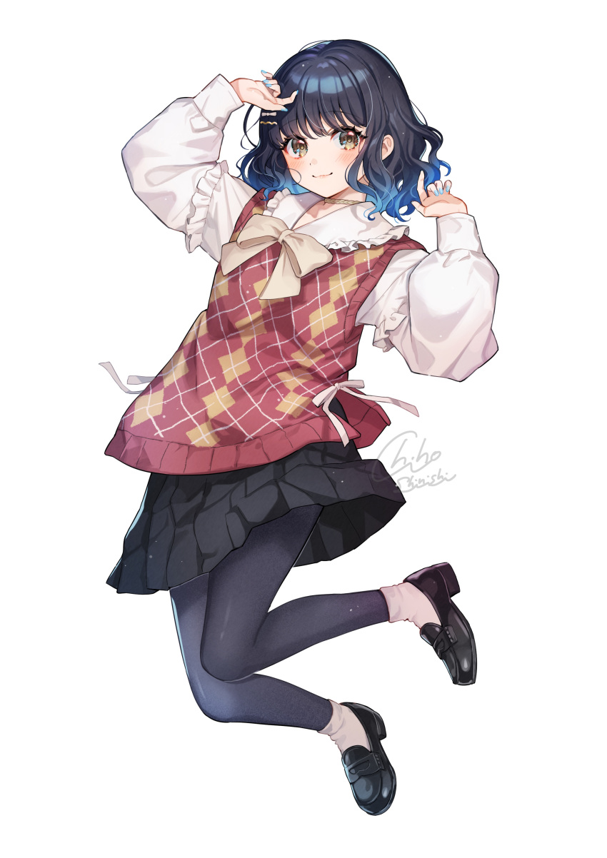 Safebooru - 1girl :3 absurdres argyle clothes argyle sweater vest black hair black pantyhose ...