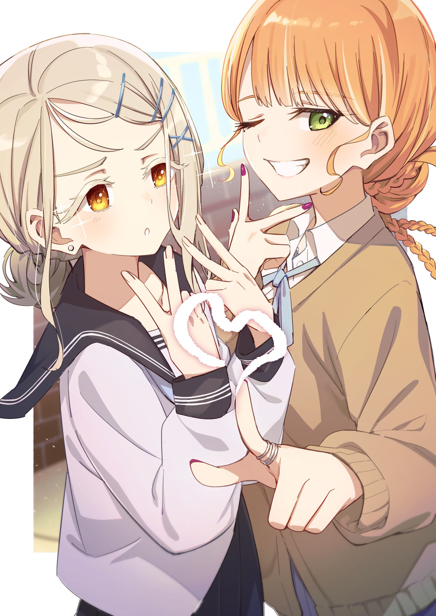 Safebooru - 2girls absurdres black sailor collar black skirt blonde ...