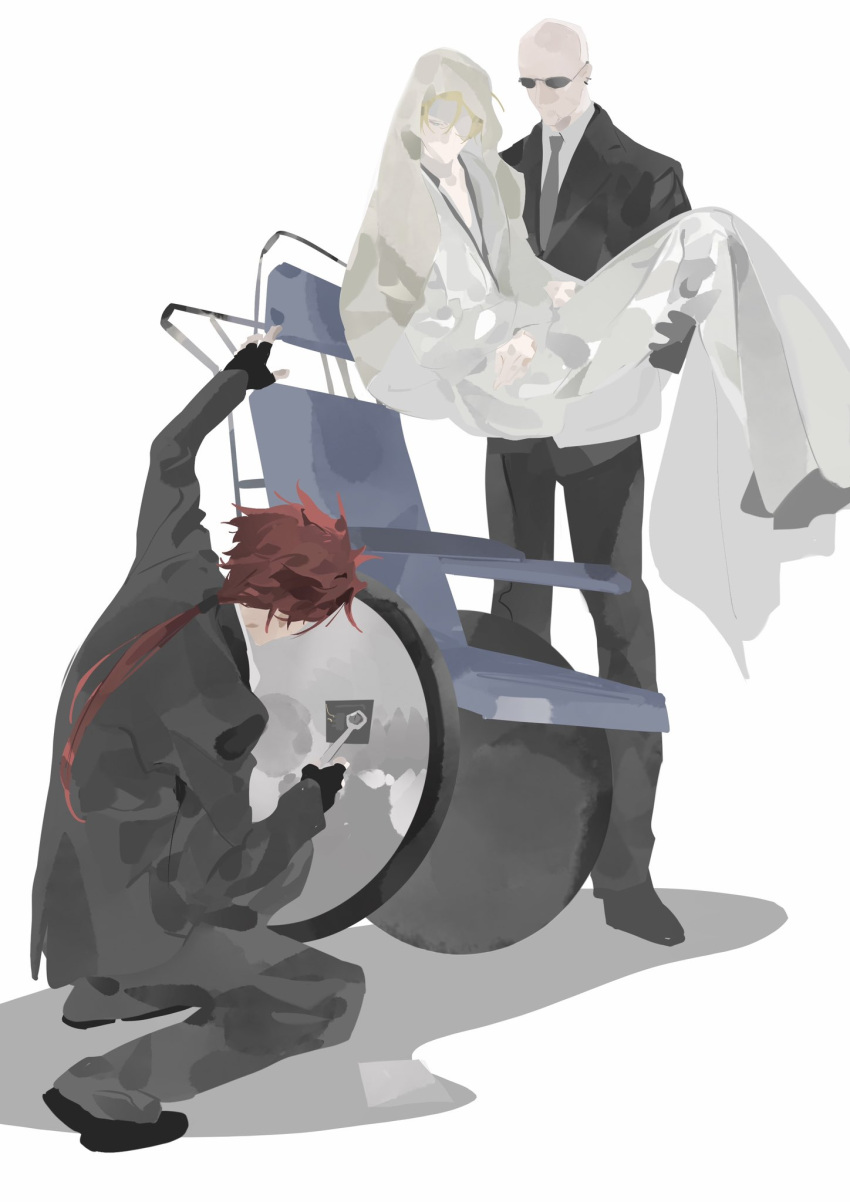 Safebooru - 3boys bald bandage over one eye black gloves black jacket ...