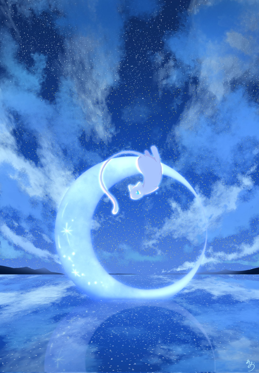 Safebooru - 1other animal blue eyes clouds crescent moon floating full ...