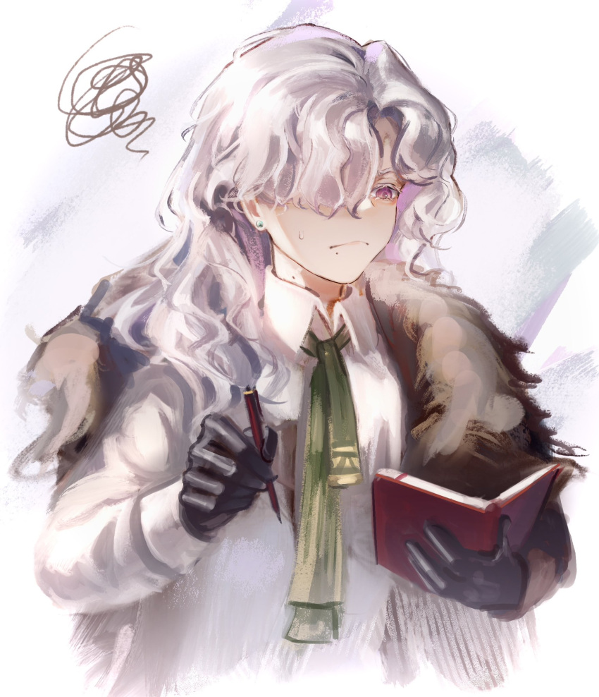 Safebooru - 1girl black gloves brown coat closed mouth coat collared shirt fur-trimmed coat fur ...