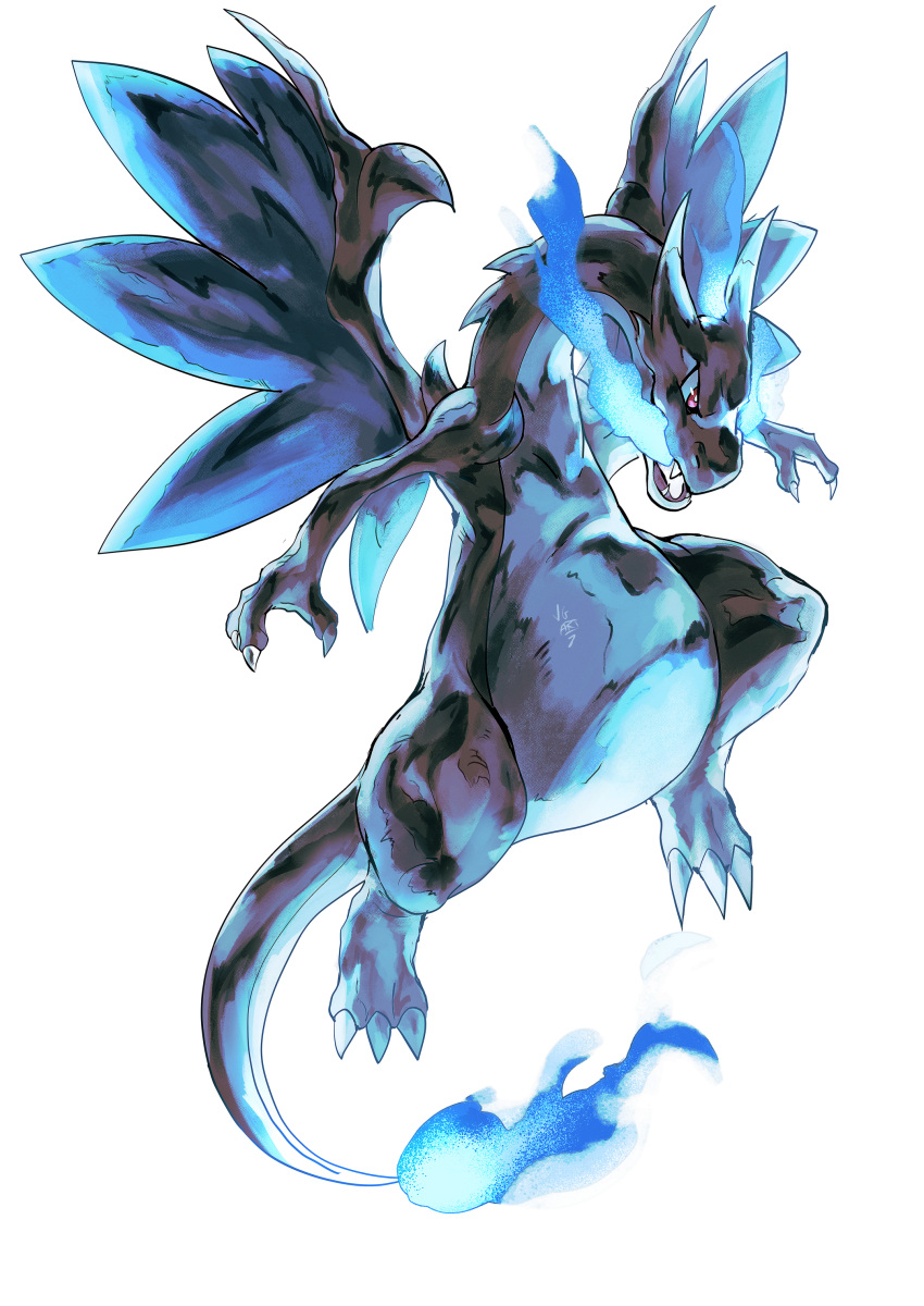 Safebooru - absurdres black wings blue fire blue wings breath weapon ...