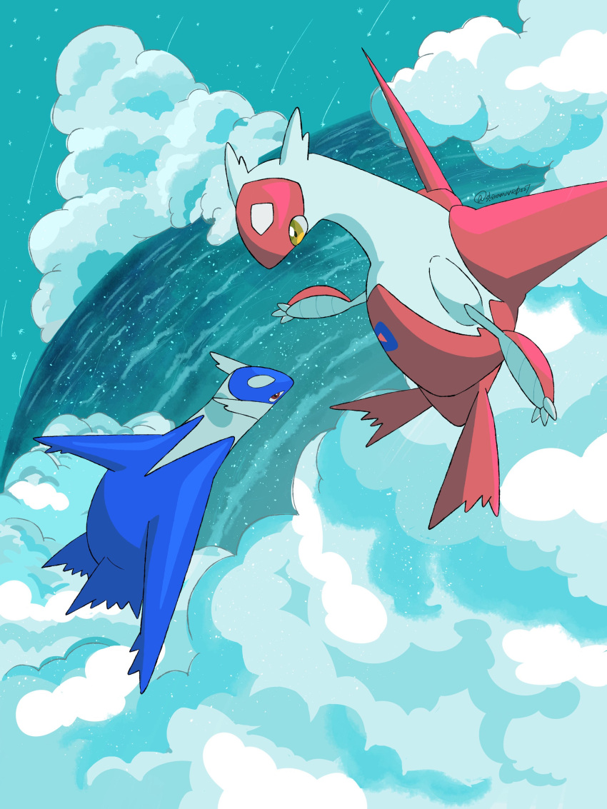 Safebooru - absurdres claws clouds dragon flying full body highres latias latios no humans ocean ...