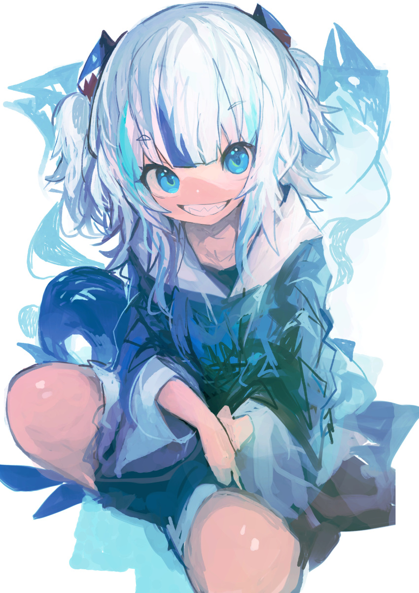 Safebooru - 1girl absurdres blue eyes blue hair blue hoodie commentary ...