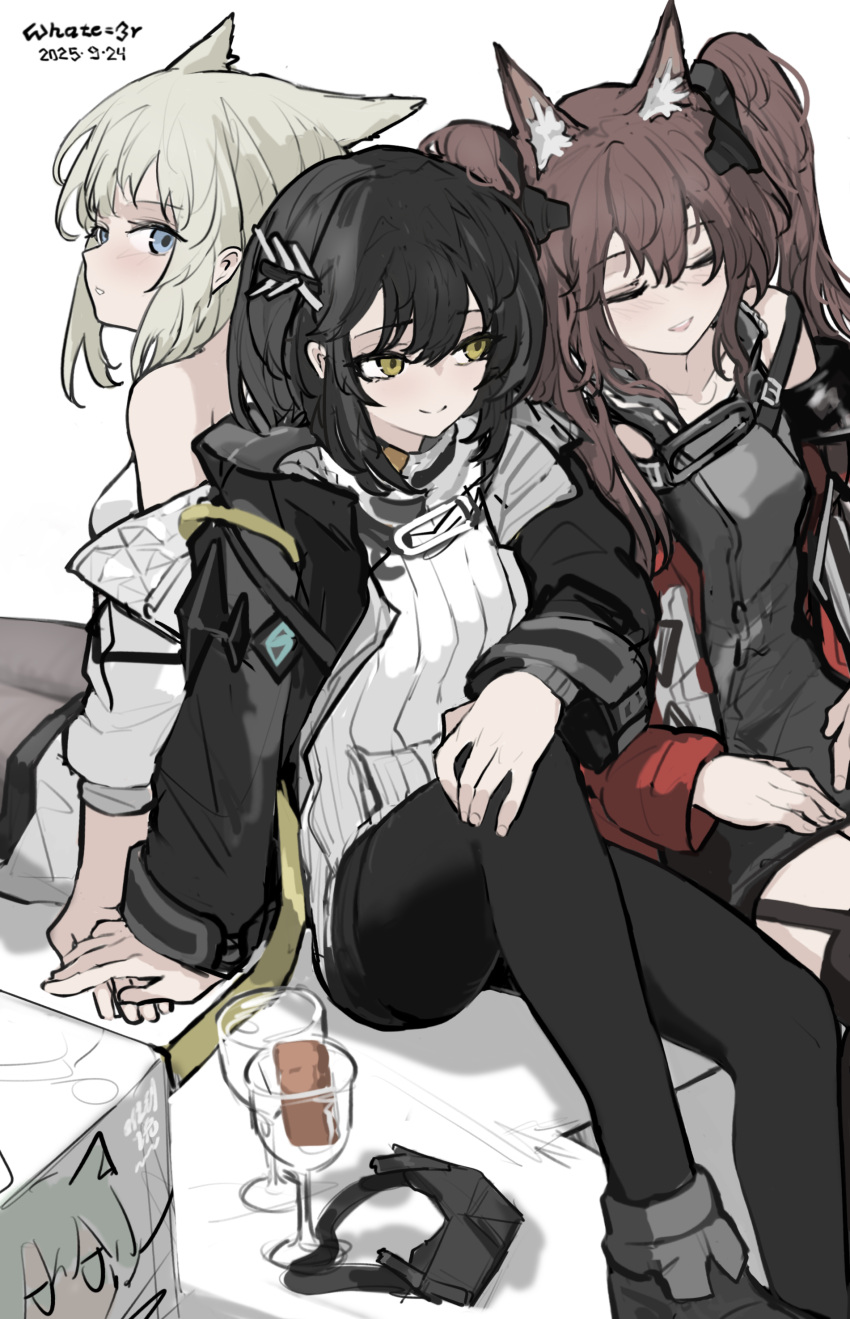Safebooru - 3girls absurdres angelina (arknights) animal ear fluff animal ears arknights ...