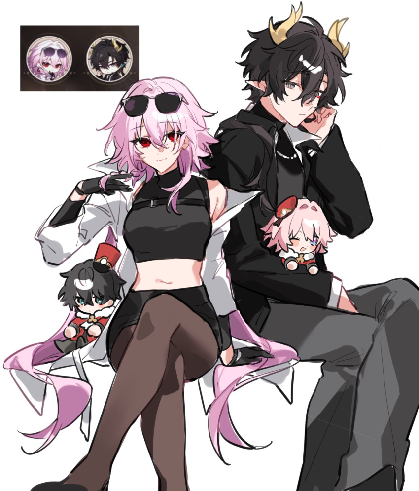 Safebooru - 1boy 1girl alkalilyy black gloves black hair breasts coat ...