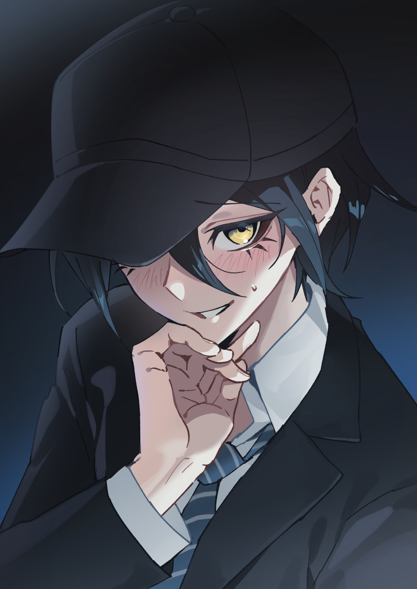 Safebooru - 1boy absurdres baseball cap black hat black jacket blush ...