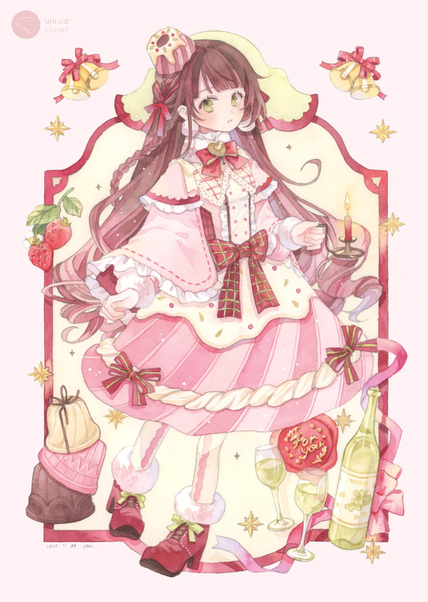 Safebooru - 1girl absurdres alcohol bell blunt bangs boots bottle bow ...