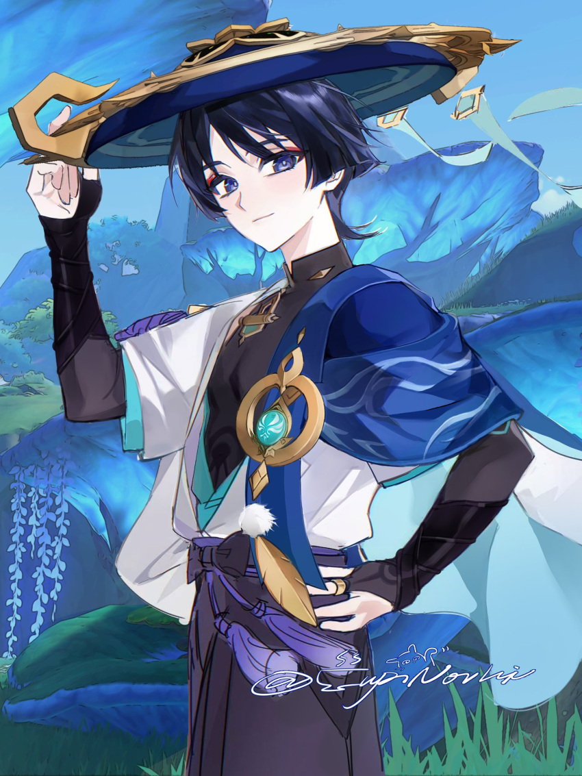 Safebooru - 1boy anemo symbol (genshin impact) aqua gemstone arm at ...