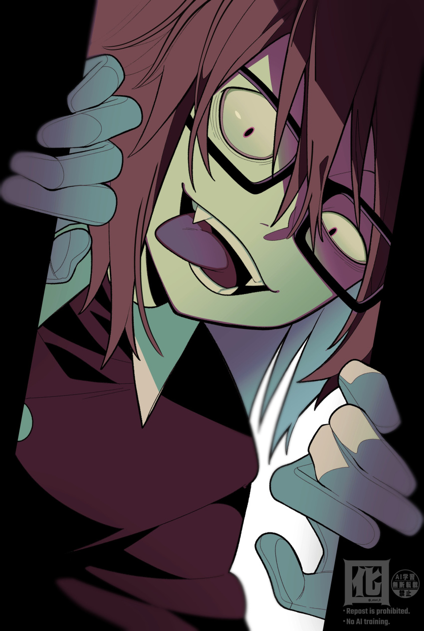 Safebooru - 1boy absurdres brown hair fangs glasses gloves highres ...