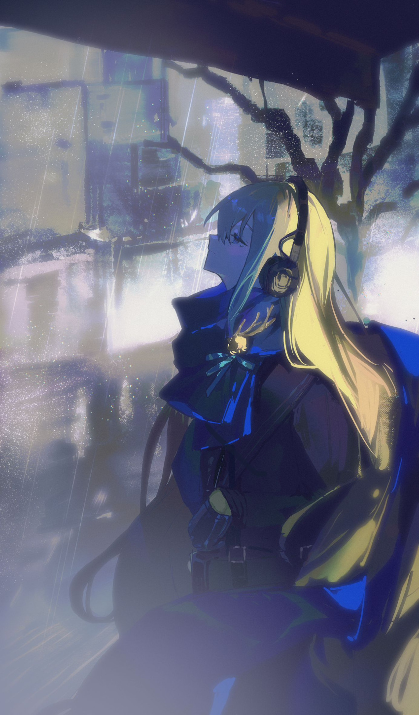 Safebooru - 1girl bkornblume black coat blue eyes blue scarf building ...